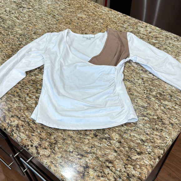 Express | Tops | Elegant White And Tan Womens Top | Poshmark